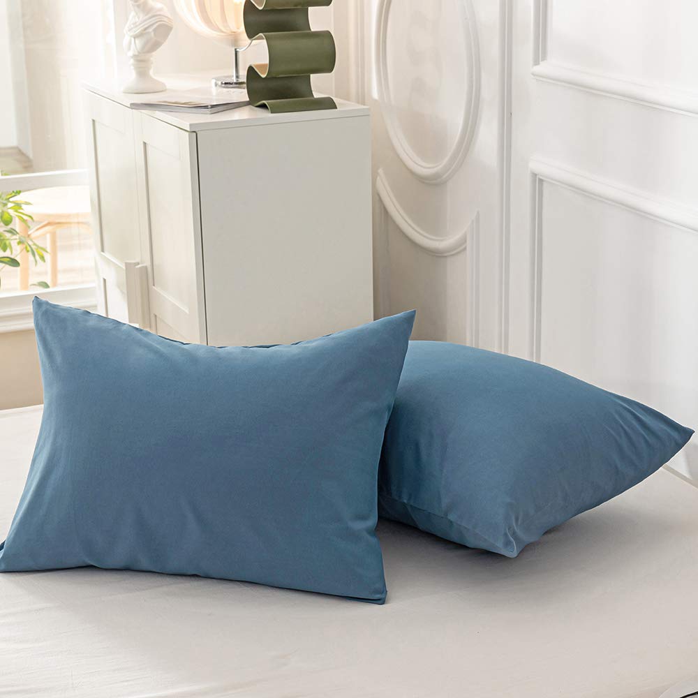 Pureant Blue Comforter Set Queen 3Pcs Dusty Blue Bedding Comforter Sets for Women Men Cotton Lake Blue Queen Comforter Soft Grayish Blue Queen Size Comforter Sets Solid Haze Blue Quilt Breathable