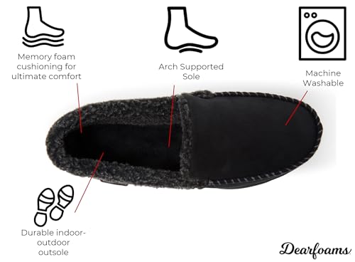 Dearfoams mens Eli Microsuede Moccasin Slipper, Black, Large US