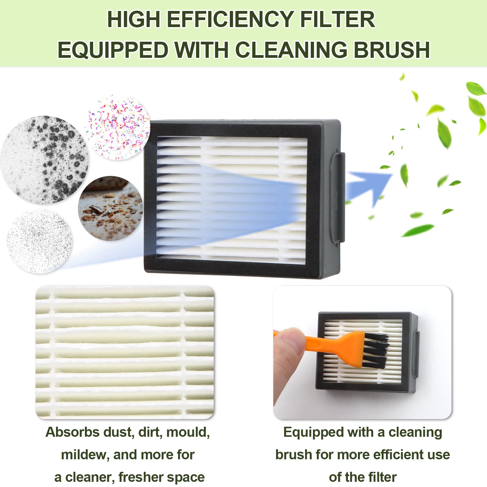 ZOCONE Replacement Parts accessories Compatible for iRobot Roomba E I & J Series E5 E6 E7 i7 i7+ i6 i6+ i4 i4+ i3 i3+ i2 i1 i1+, 1 Set Multi-Surface Rubber Brush, 5 Side Brushes and 5 HEPA Filters