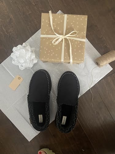 Dearfoams mens Eli Microsuede Moccasin Slipper, Black, Large US
