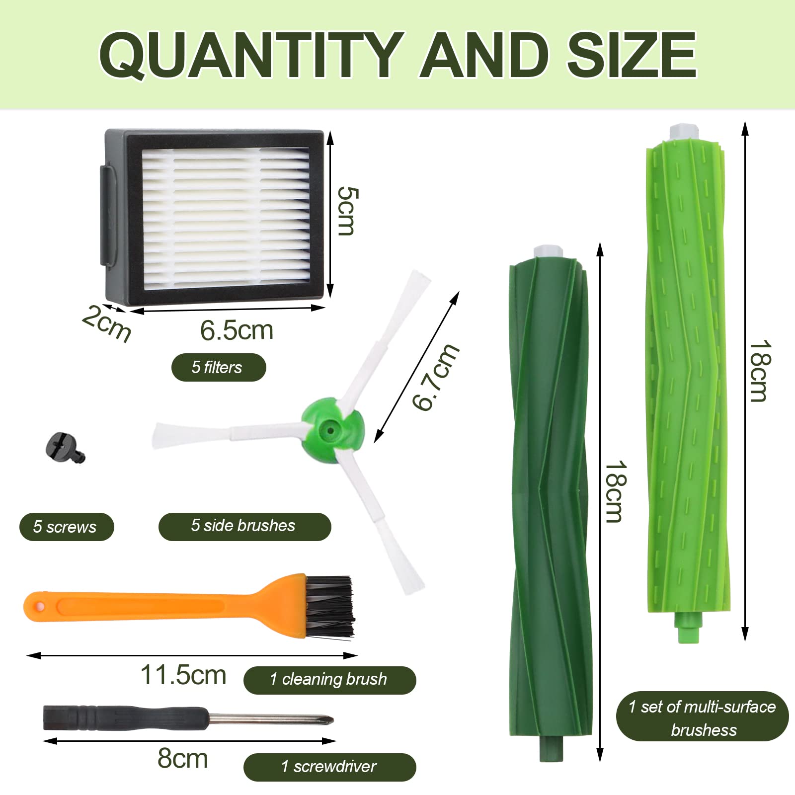 ZOCONE Replacement Parts accessories Compatible for iRobot Roomba E I & J Series E5 E6 E7 i7 i7+ i6 i6+ i4 i4+ i3 i3+ i2 i1 i1+, 1 Set Multi-Surface Rubber Brush, 5 Side Brushes and 5 HEPA Filters
