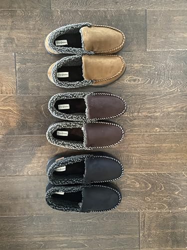 Dearfoams mens Eli Microsuede Moccasin Slipper, Black, Large US