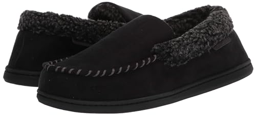 Dearfoams mens Eli Microsuede Moccasin Slipper, Black, Large US