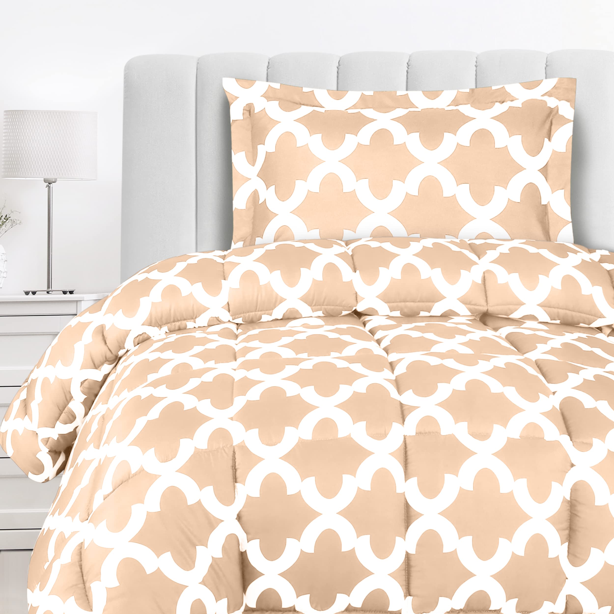 Utopia Bedding - Comforter Set with 1 Pillow Sham - 2 Pieces Bedding Comforter Sets - Down Alternative Comforter - Soft and Comfortable - Machine Washable, Beige, Twin