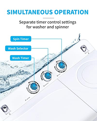 Bonnlo 26lbs Portable Washing Machine, Compact Mini Twin Tub Washer with 18LBS Washer & 8LBS Spin for Apartment, Dorms, RVs, Camping and More (White)