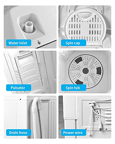 Bonnlo 26lbs Portable Washing Machine, Compact Mini Twin Tub Washer with 18LBS Washer & 8LBS Spin for Apartment, Dorms, RVs, Camping and More (White)