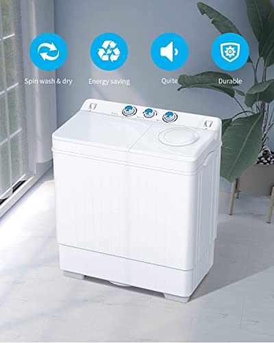 Bonnlo 26lbs Portable Washing Machine, Compact Mini Twin Tub Washer with 18LBS Washer & 8LBS Spin for Apartment, Dorms, RVs, Camping and More (White)