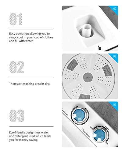 Bonnlo 26lbs Portable Washing Machine, Compact Mini Twin Tub Washer with 18LBS Washer & 8LBS Spin for Apartment, Dorms, RVs, Camping and More (White)