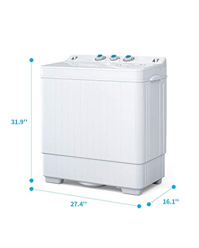 Bonnlo 26lbs Portable Washing Machine, Compact Mini Twin Tub Washer with 18LBS Washer & 8LBS Spin for Apartment, Dorms, RVs, Camping and More (White)