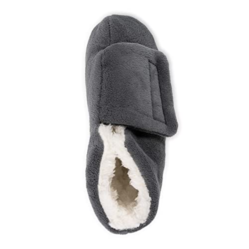 MUK LUKS Men's Adjustable Shearling Bootie Slipper, Steel Grey, Large