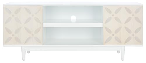 SAFAVIEH Home Collection Faye White Washed 3-Shelf Patterned Entertainment Media Stand up to 60" Flatscreen TV