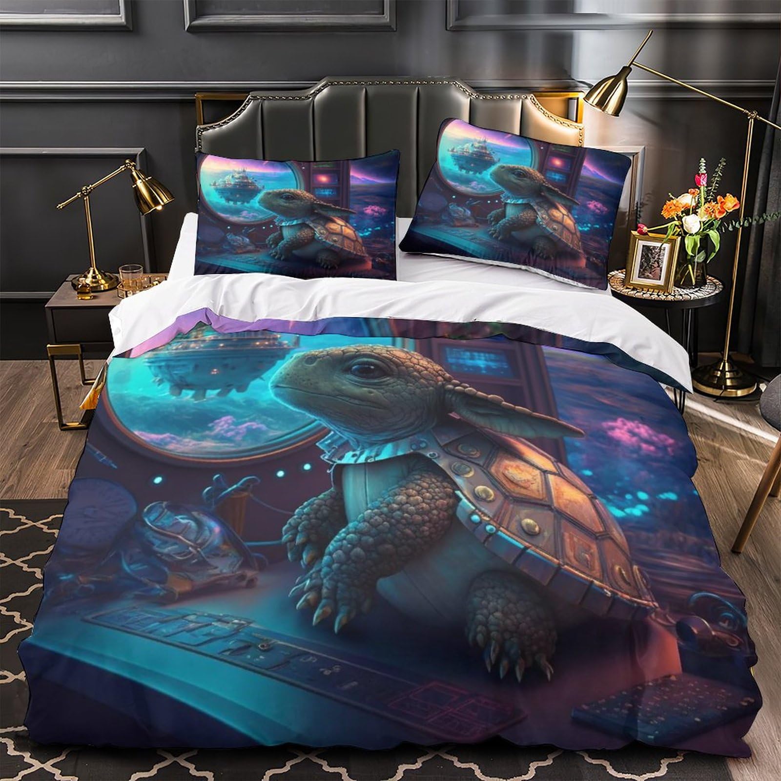 GEEYOU Turtle Navy1 Quilt Cover Duvet Cover Comforter Covers 3D Print for Teens and Adults with Zipper Closure Soft Microfiber with Pillow Cases Bedding Set 3 Pieces Twin(173x218cm)