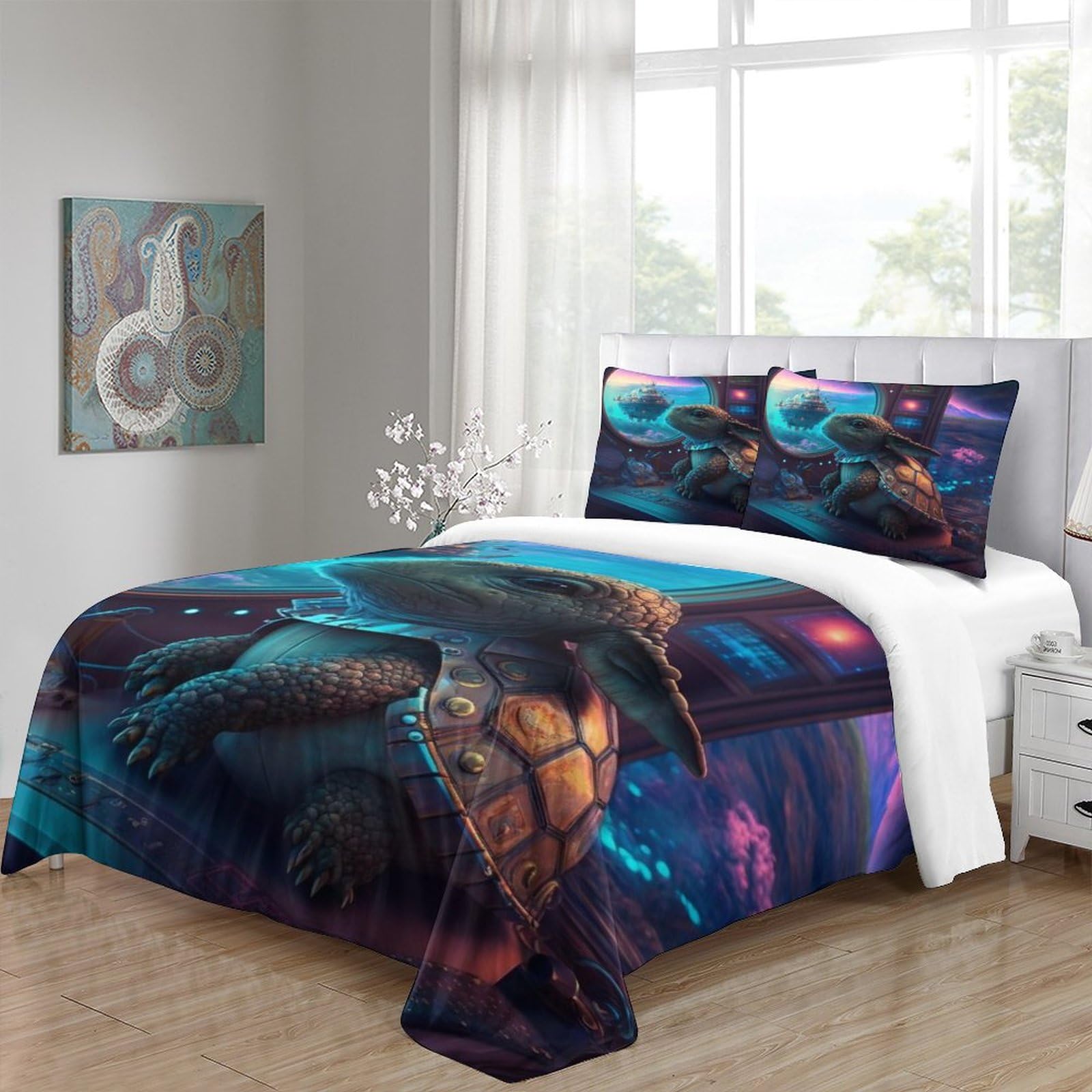 GEEYOU Turtle Navy1 Quilt Cover Duvet Cover Comforter Covers 3D Print for Teens and Adults with Zipper Closure Soft Microfiber with Pillow Cases Bedding Set 3 Pieces Twin(173x218cm)