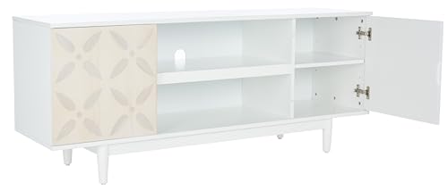 SAFAVIEH Home Collection Faye White Washed 3-Shelf Patterned Entertainment Media Stand up to 60" Flatscreen TV