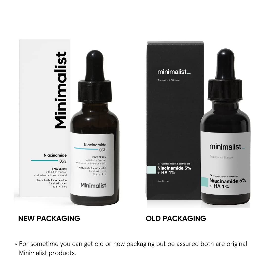 Minimalist 5% Niacinamide Face Serum for Clear Glowing Skin | With 1% Hyaluronic Acid for Hydration | Pore Minimizer for Face | Clears Acne Marks & Blemishes | For Women & Men | 1 Fl Oz / 30 ml