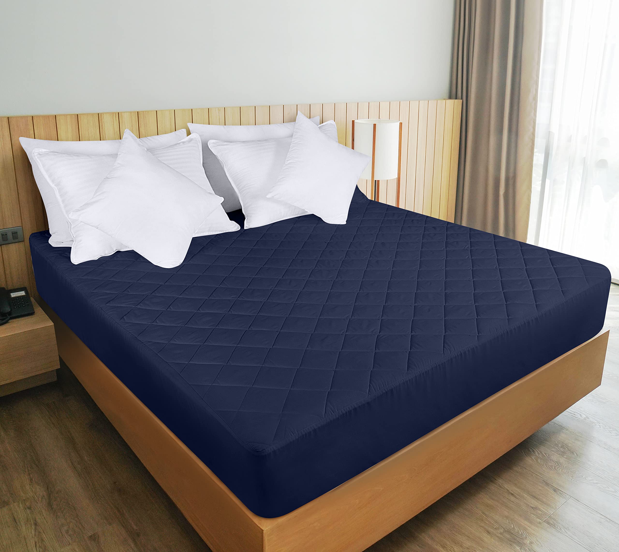 Utopia Bedding Quilted Fitted Mattress Pad, Queen Size, Elastic Fitted Mattress Topper Protector and Cover Stretches up to 16 Inches Deep, Machine Washable (Navy)