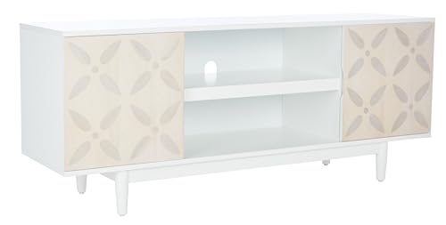 SAFAVIEH Home Collection Faye White Washed 3-Shelf Patterned Entertainment Media Stand up to 60" Flatscreen TV