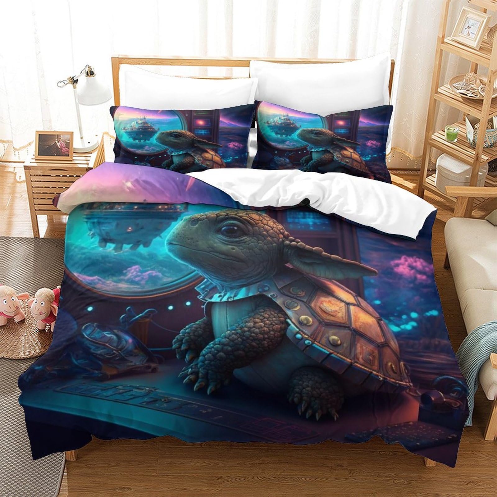 GEEYOU Turtle Navy1 Quilt Cover Duvet Cover Comforter Covers 3D Print for Teens and Adults with Zipper Closure Soft Microfiber with Pillow Cases Bedding Set 3 Pieces Twin(173x218cm)