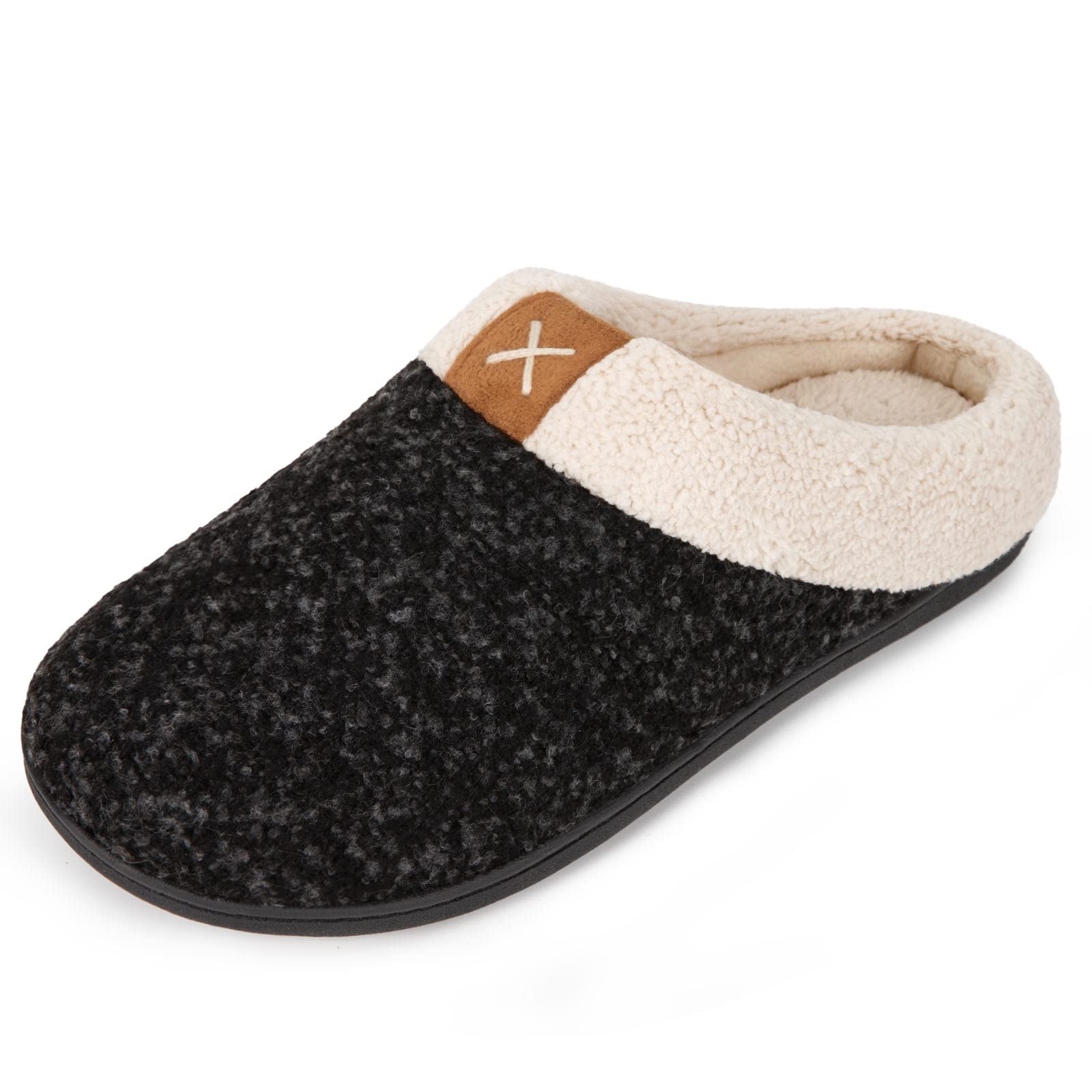 VeraCosy Men's Comfort Memory Foam Slippers Wool-Like Plush Fleece Lined House Shoes w/Indoor, Outdoor Durable Rubber Sole (Space Black,11-12 US)