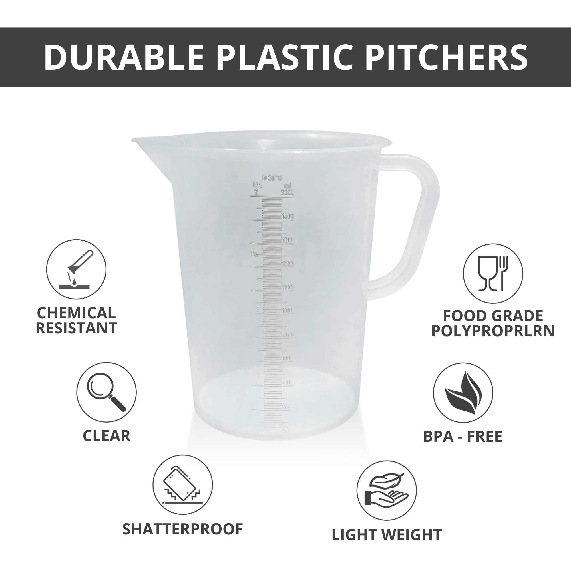 AppleTofu Appletofu Plastic Graduated Measuring and Mixing Pitcher - 2000ml Plastic Graduated Measuring Pitcher - Large Cylinder Graduated Measuring Container with Handle and Pour Spout - 2 Liter