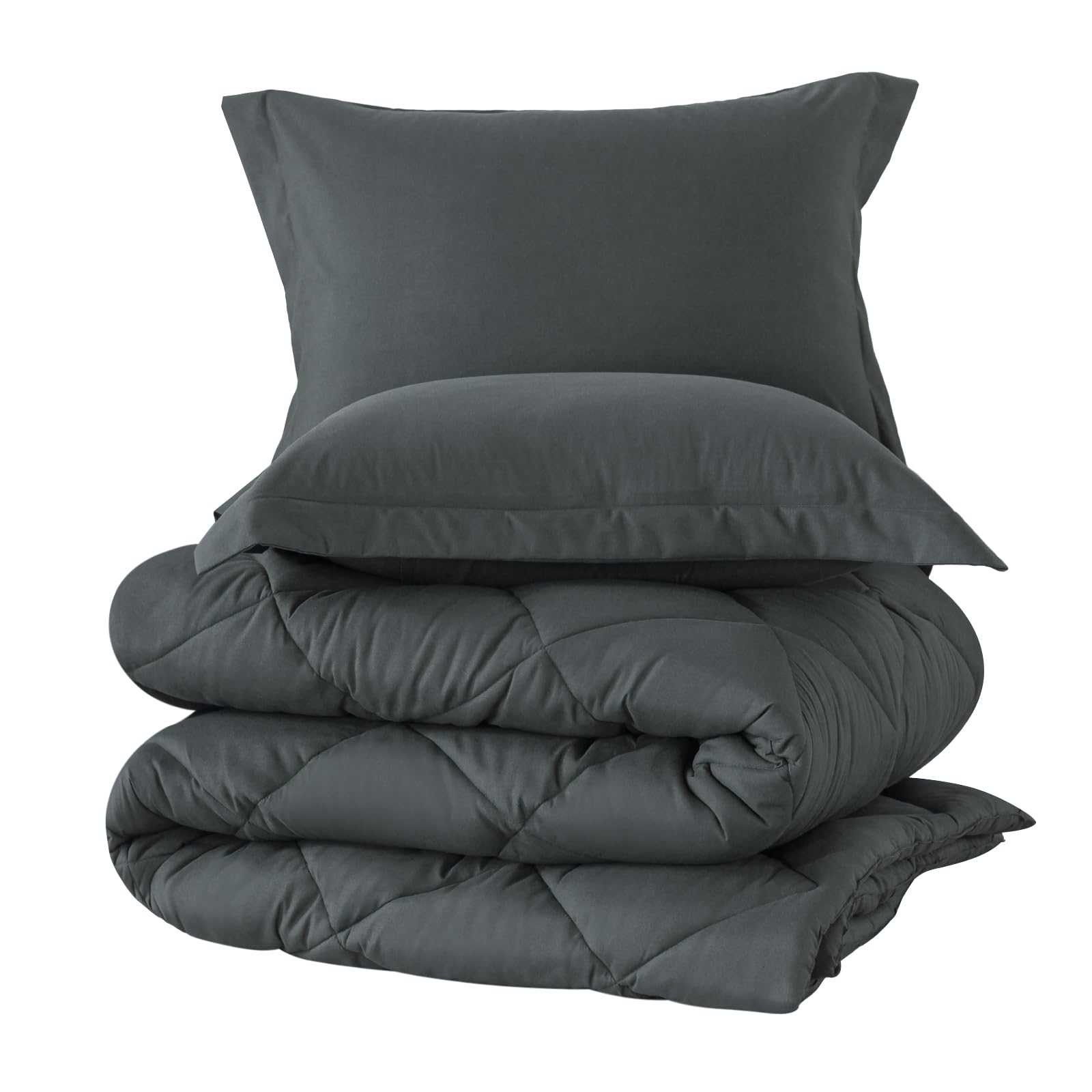 HYLEORY Twin Size Comforter Set with 1 Pillow Sham - Down Alternative Bed Comforters Bedding Sets for All Season - Lightweight - Machine Washable - Dark Grey