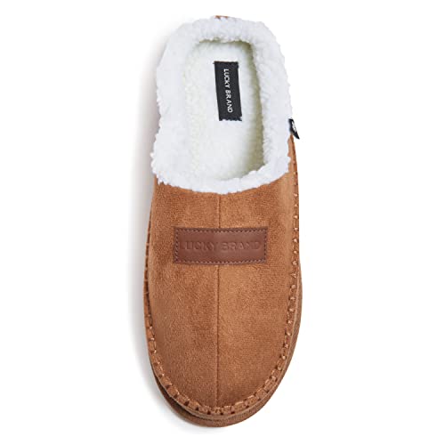 Lucky Brand Mens Microsuede Clog Slippers, Warm Fuzzy Rubber Sole Home Bedroom Slipper, Comfortable Indoor Outdoor House Shoes, Tan, Small