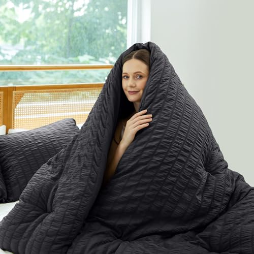 Cosybay Twin Comforter Set - 2 Pieces Seersucker Bedding Comforter Set, Black Down Alternative Comforter Set for All Season, 1 Comforter (64"x88") and 1 Pillow Shams (20"x26"+2")