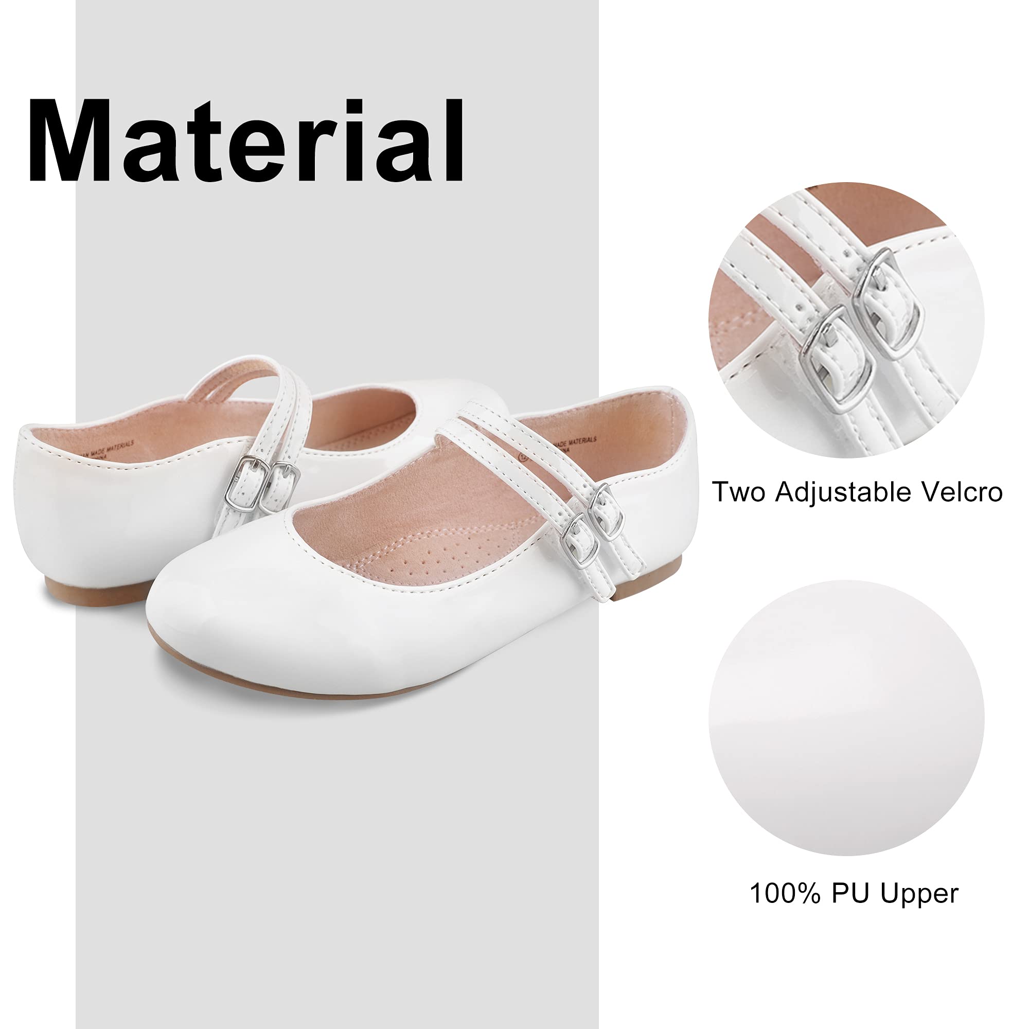 MIXIN Girls Dress Shoes Mary Jane Shoes for Girl Ballet Flats Back to School Princess Wedding Shoes White Size 1