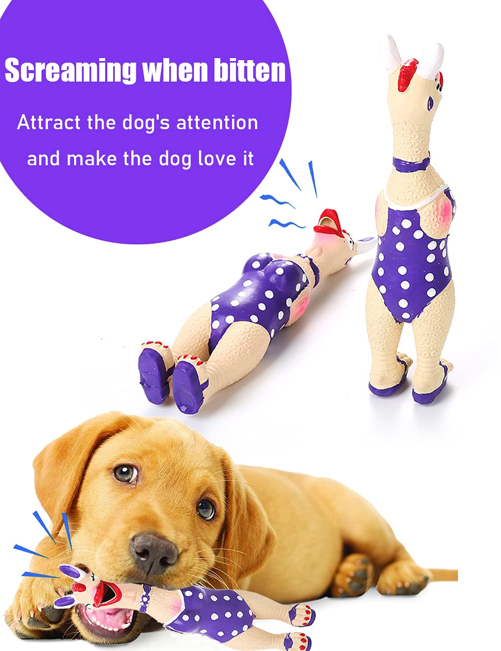 DAJOOEE Screaming Rubber Chicken Dog Squeaky Toy, 9 Inch Tall, Latex Chew Molar Dog Toy,1pcs