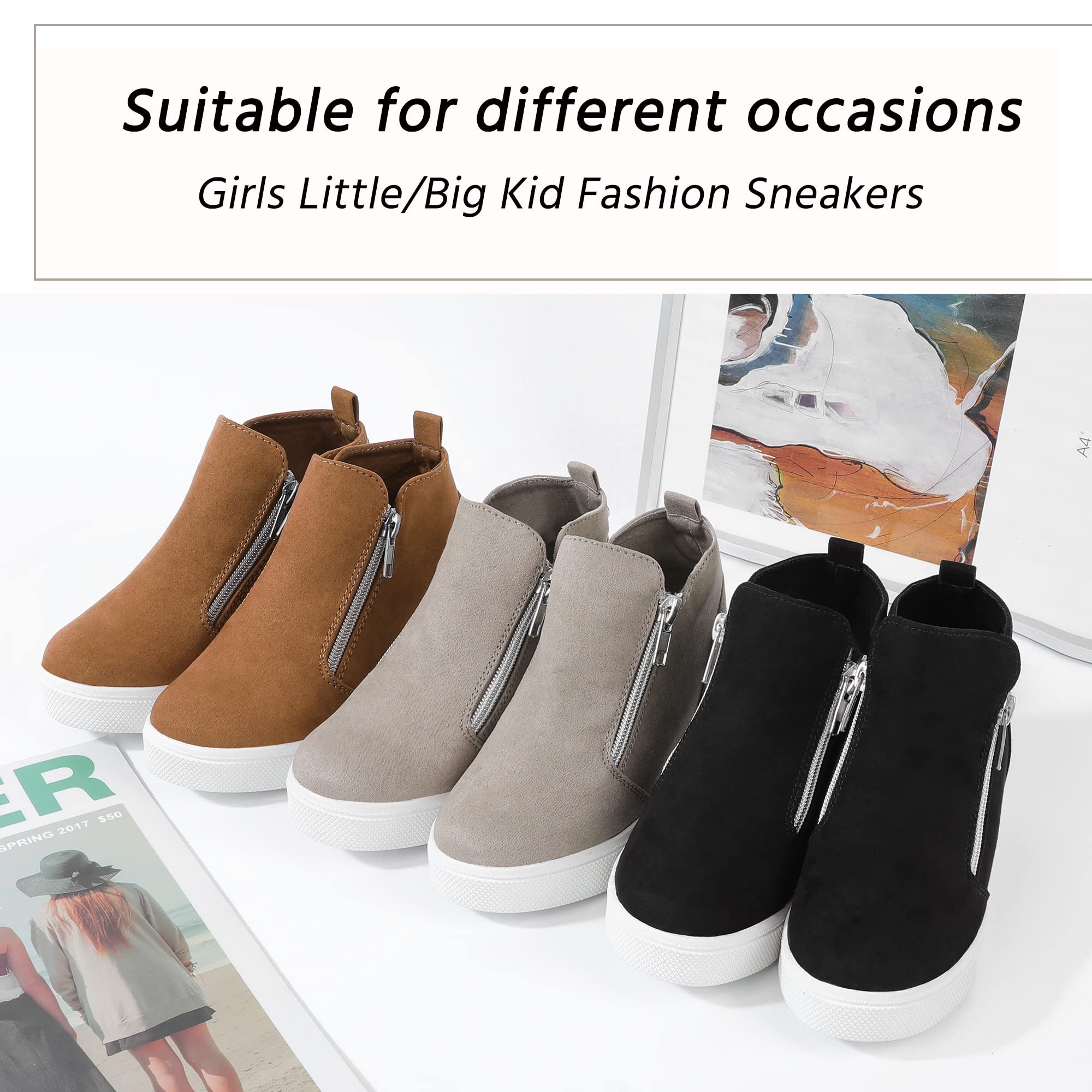 CCVON Girls Wedge Sneakers Kids Boots High Top Platform Shoes Littile Kids/Big Kids Color Black Size 2