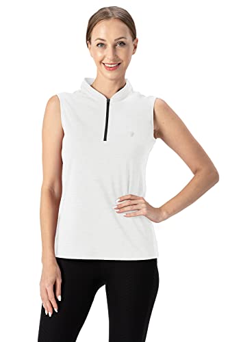 YSENTO Women's Golf Clothes Apparel Shirts Outfits Sleeveless 1/4 Zip Collarless Dry Fit UPF 50+ Tennis Polo Tank Tops White Size L