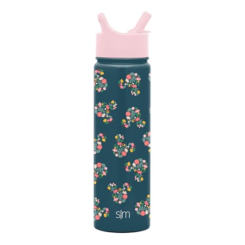 Simple Modern Disney Mickey Mouse Water Bottle with Straw Lid Insulated Stainless Steel Metal Thermos | Gifts for Women Men Reusable Leak Proof Flask | Summit Collection | 22oz