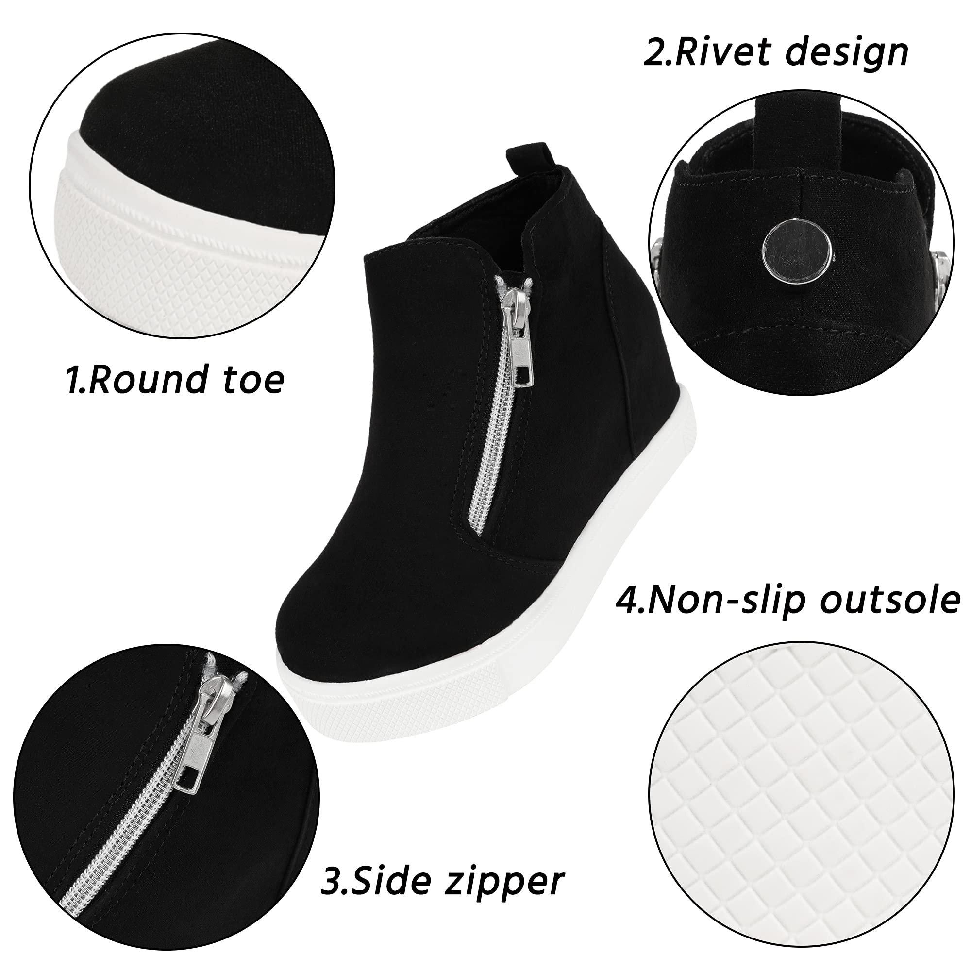 CCVON Girls Wedge Sneakers Kids Boots High Top Platform Shoes Littile Kids/Big Kids Color Black Size 2