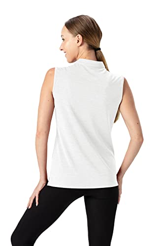 YSENTO Women's Golf Clothes Apparel Shirts Outfits Sleeveless 1/4 Zip Collarless Dry Fit UPF 50+ Tennis Polo Tank Tops White Size L