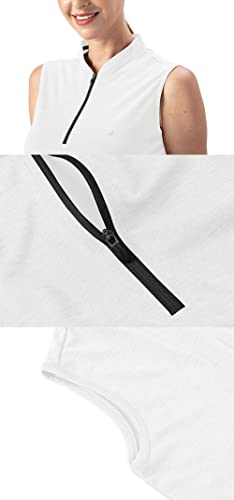 YSENTO Women's Golf Clothes Apparel Shirts Outfits Sleeveless 1/4 Zip Collarless Dry Fit UPF 50+ Tennis Polo Tank Tops White Size L