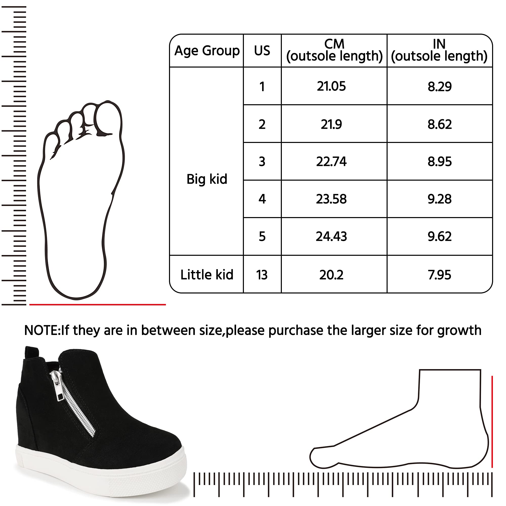 CCVON Girls Wedge Sneakers Kids Boots High Top Platform Shoes Littile Kids/Big Kids Color Black Size 2