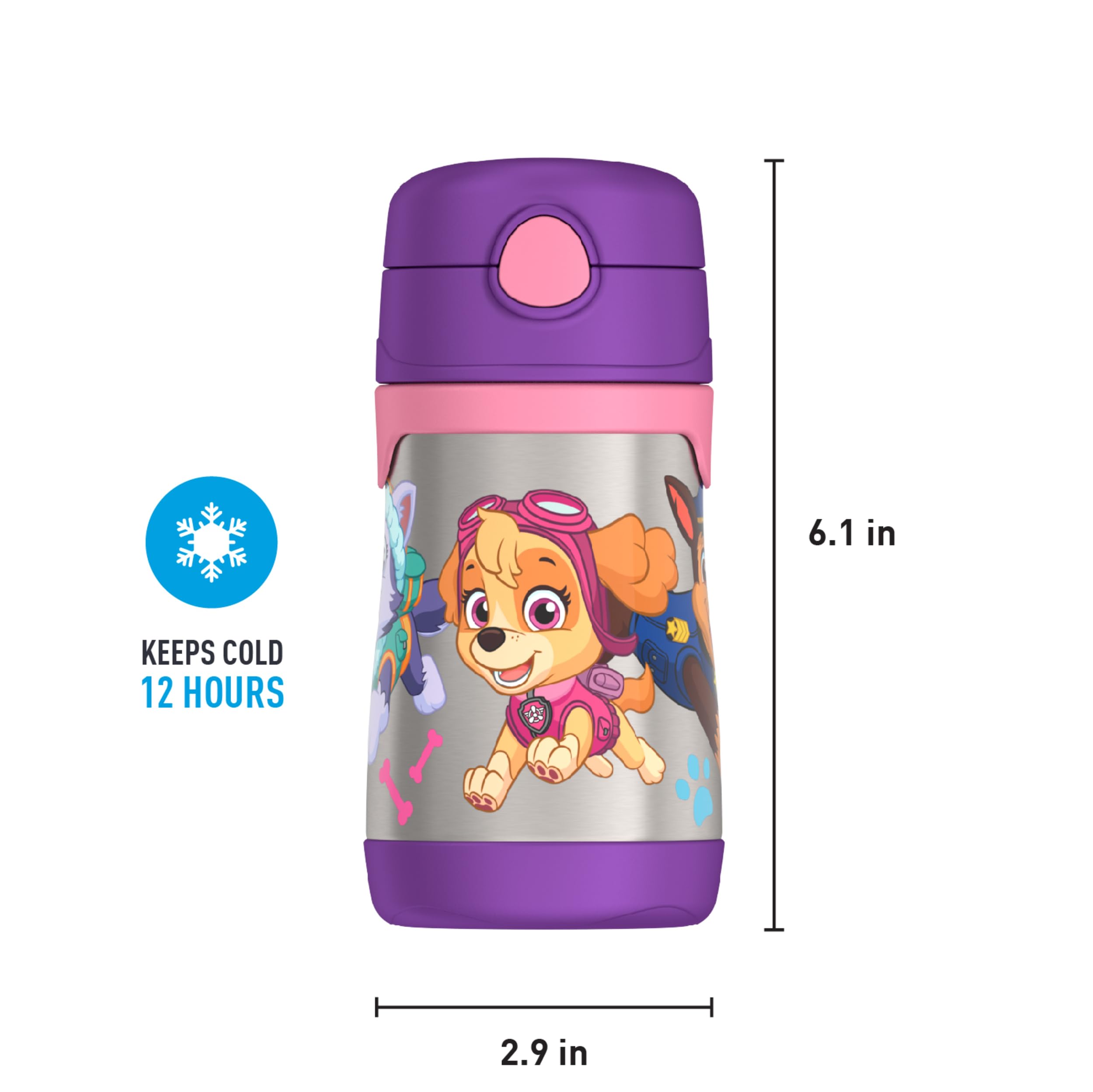 THERMOS Vacuum Insulated Stainless Steel 10oz Straw Bottle, Paw Patrol Girl