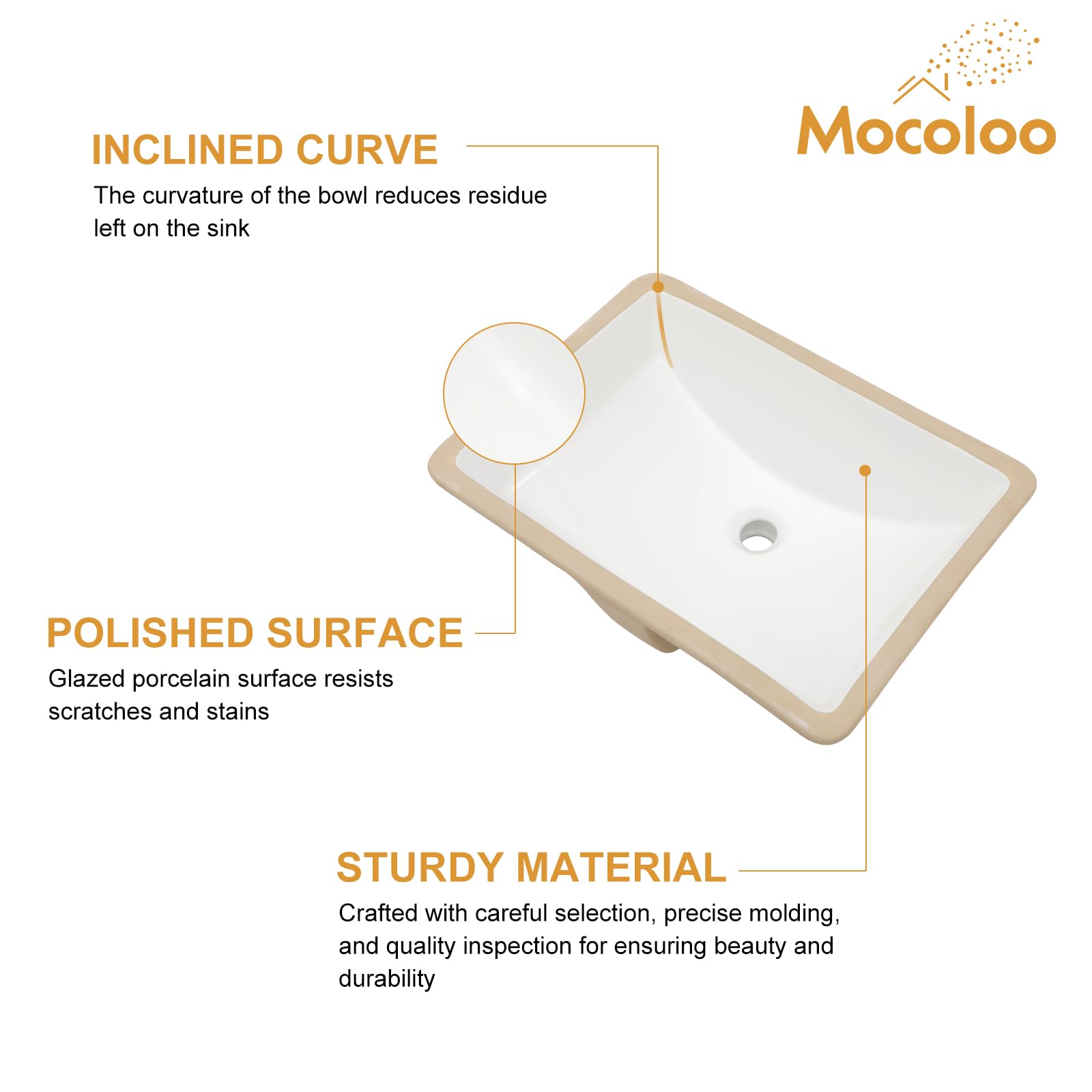 Mocoloo Undermount Bathroom Sink 21 x 15 Inch Rectangle Porcelain White Ceramic Bathroom Sink 8 Inch Deep Basin with Overflow Small Lavatory Vanity Top Under Mounted the Counter