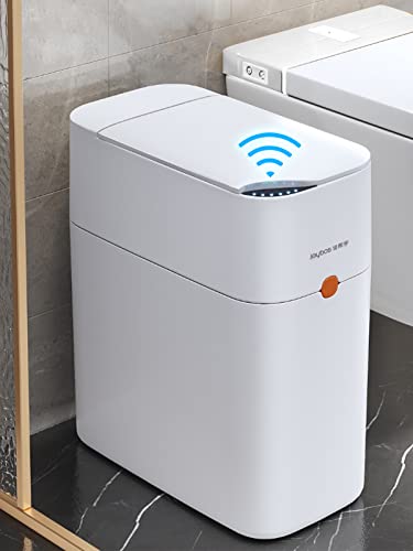 MOPUP Touchless Bathroom Trash Can, Automatic Garbage Can for Bedroom,Office Motion Sensor Trash Bin,3.5 Gallon Dogproof Plastic Slim Wastebasket for Toilet, RV,Living Room, White