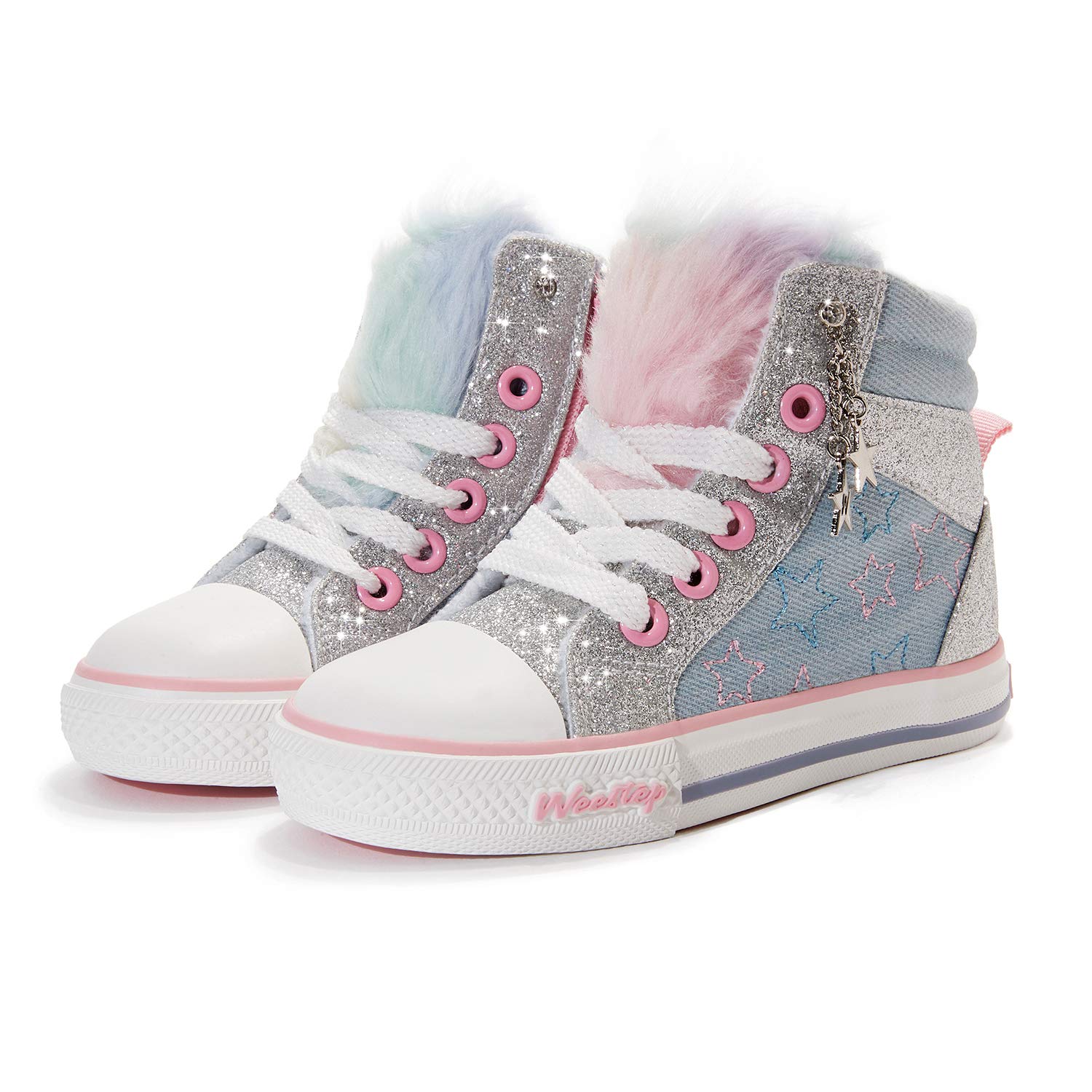 Weestep Girls Toddler/Little Kid Glitter Unicorn Bow Sneaker Shoe, Colorful Blue 2