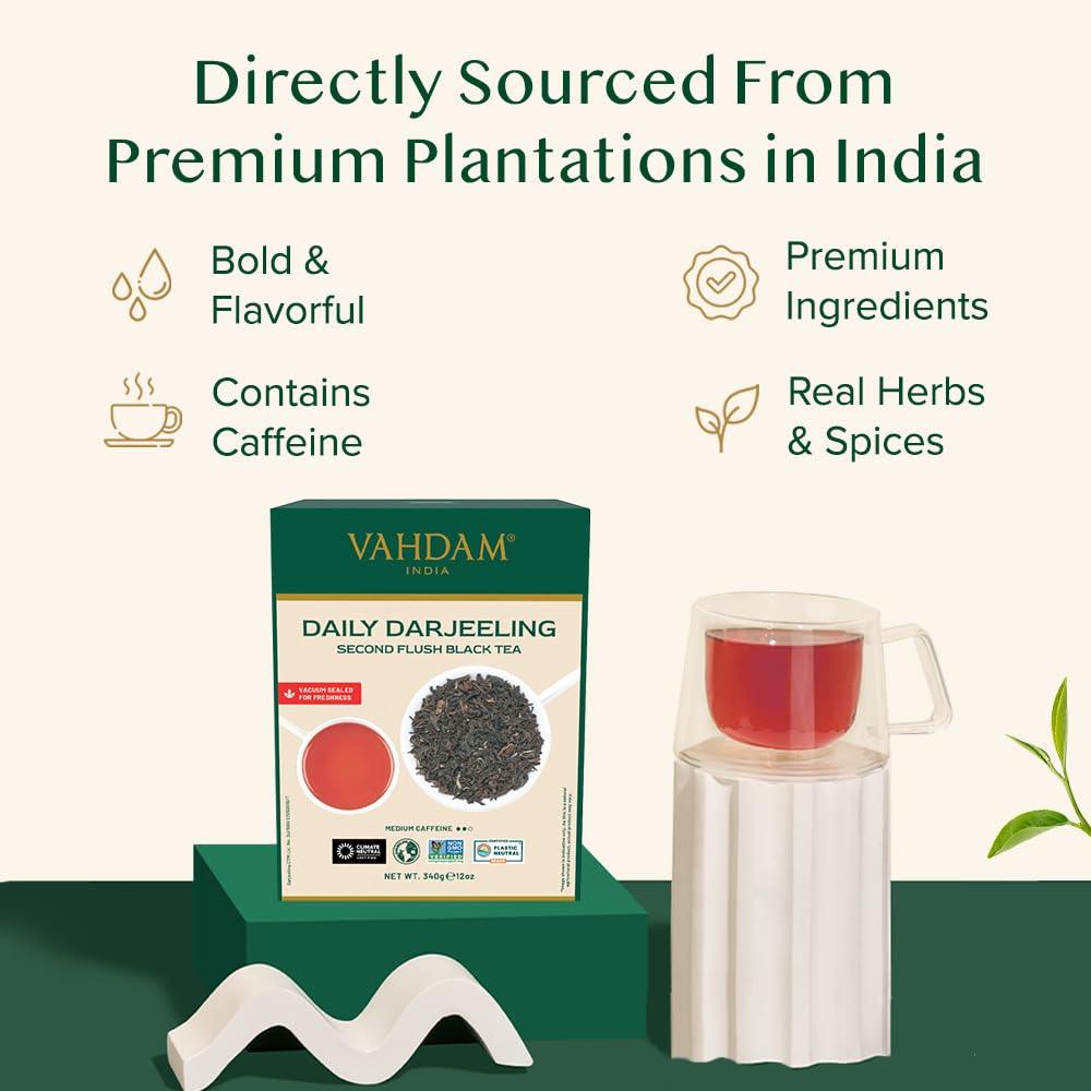 VAHDAM, Darjeeling Tea Leaves From Himalayas 170+ Cups (340g/12oz) Pure Unblended Darjeeling Black Tea, FTGFOP1 Grade Loose Leaf Tea | Packed & Shipped Direct From Source In India