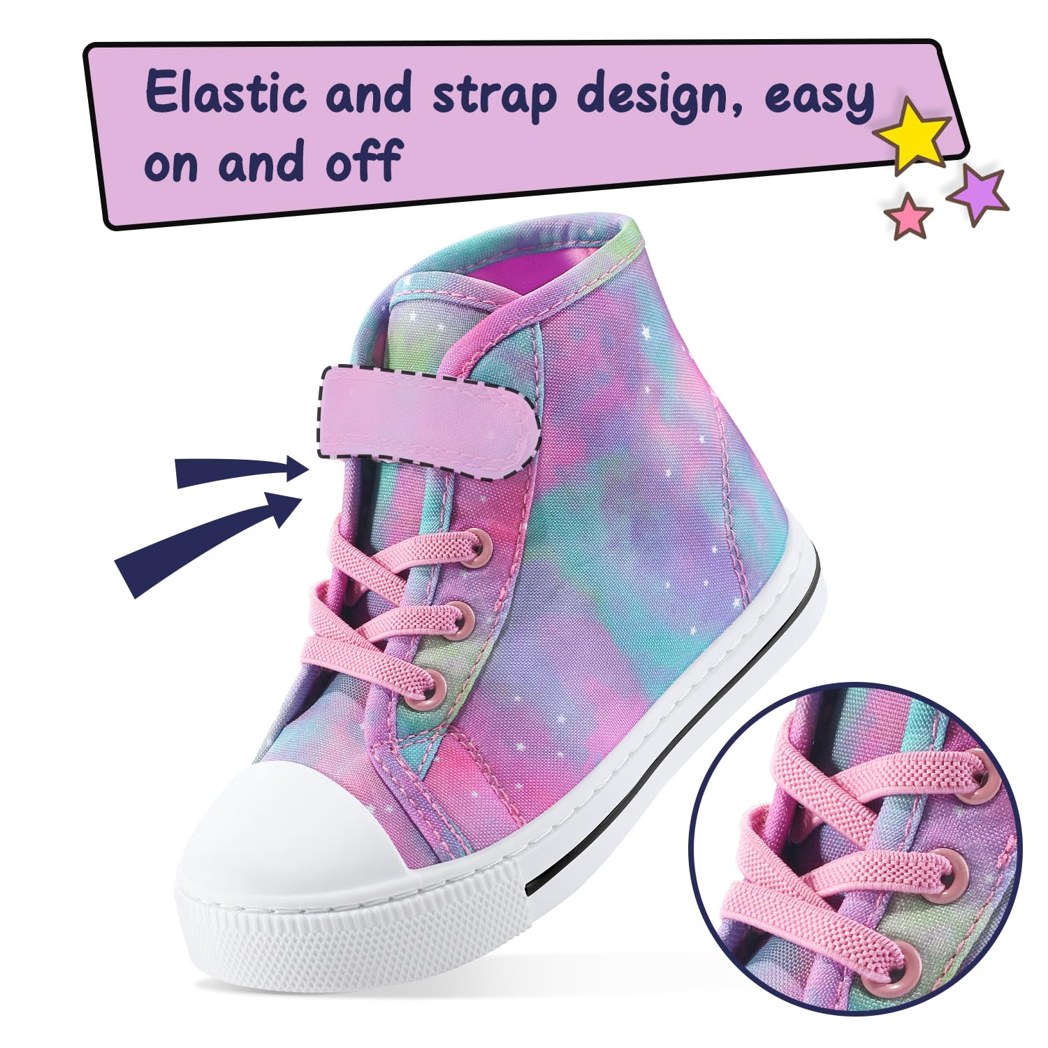 K KomForme Toddler Sneakers Girls Canvas High Top Walking Shoes with Hook and Loops Colorful