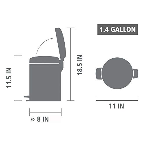 Brabantia New Icon Step On Soft Closing Kitchen Garbage/Trash Can, 1.3 Gal, White