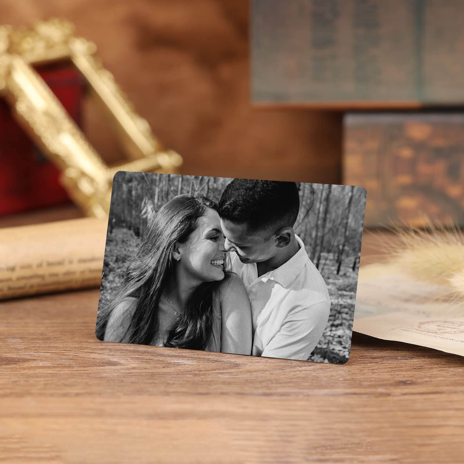 Nobelook Personalized Metal Wallet Photo Card Two Sides Custom Engraved Text Message Wallet Card Insert Gifts (Black)