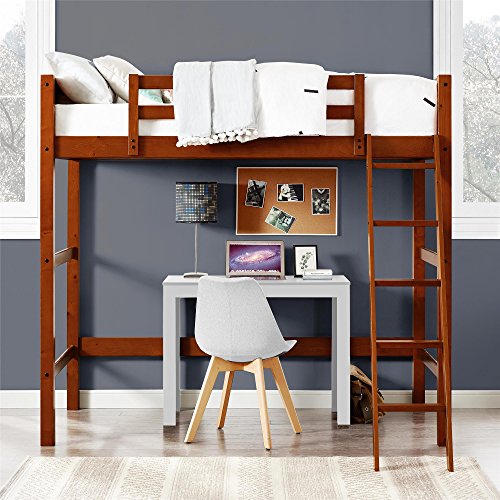 DHP Moon Bay Kids Wooden Loft Bed with Ladder, Twin, Walnut