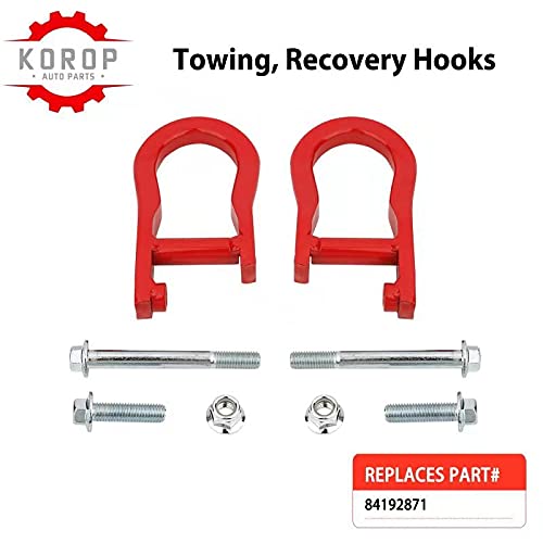 KOROP AUTO PARTS 84192871 Tow Hooks (1 Pair) Fits 2007-2019 GMC Sierra 1500, 2007-2019 Chevy Silverado 1500 Recovery Hook (Red)