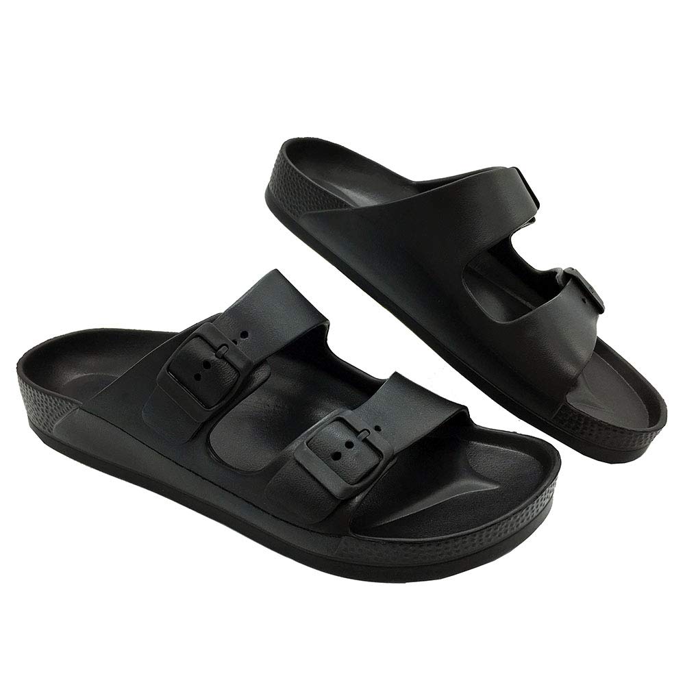 Luffymomo Adjustable Slip on Eva Double Buckle Slides for Mens (9 M US Black)