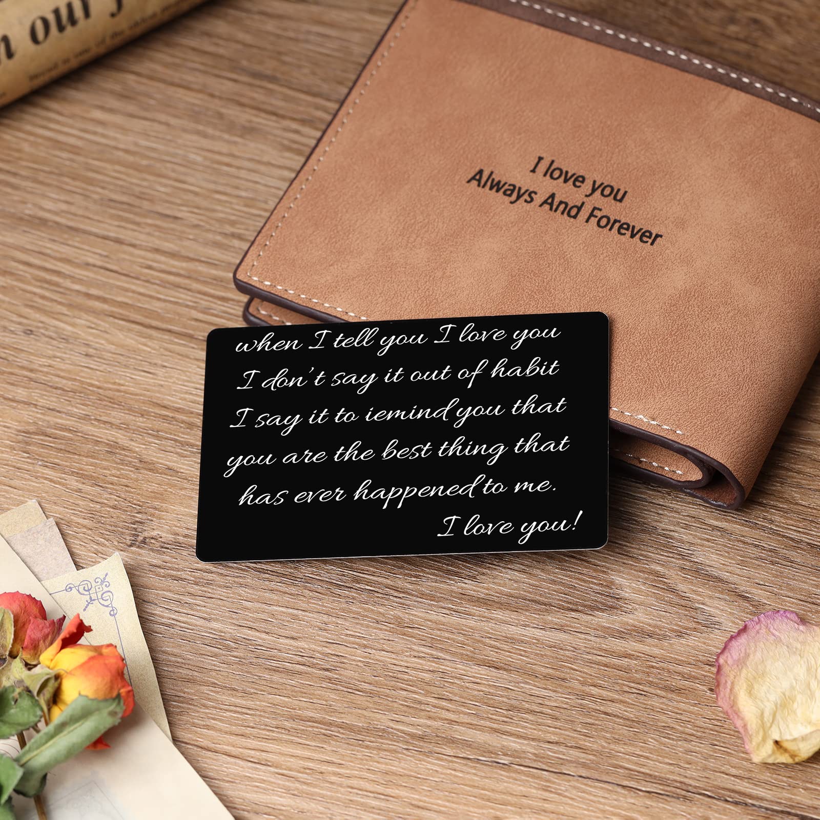 Nobelook Personalized Metal Wallet Photo Card Two Sides Custom Engraved Text Message Wallet Card Insert Gifts (Black)