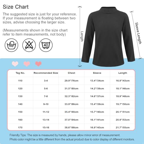 Xnihocha Kids Boys Girls Turtleneck Thermal T-Shirts Long Sleeves Tops Cotton Tee Undershirts Black 9-10 Years