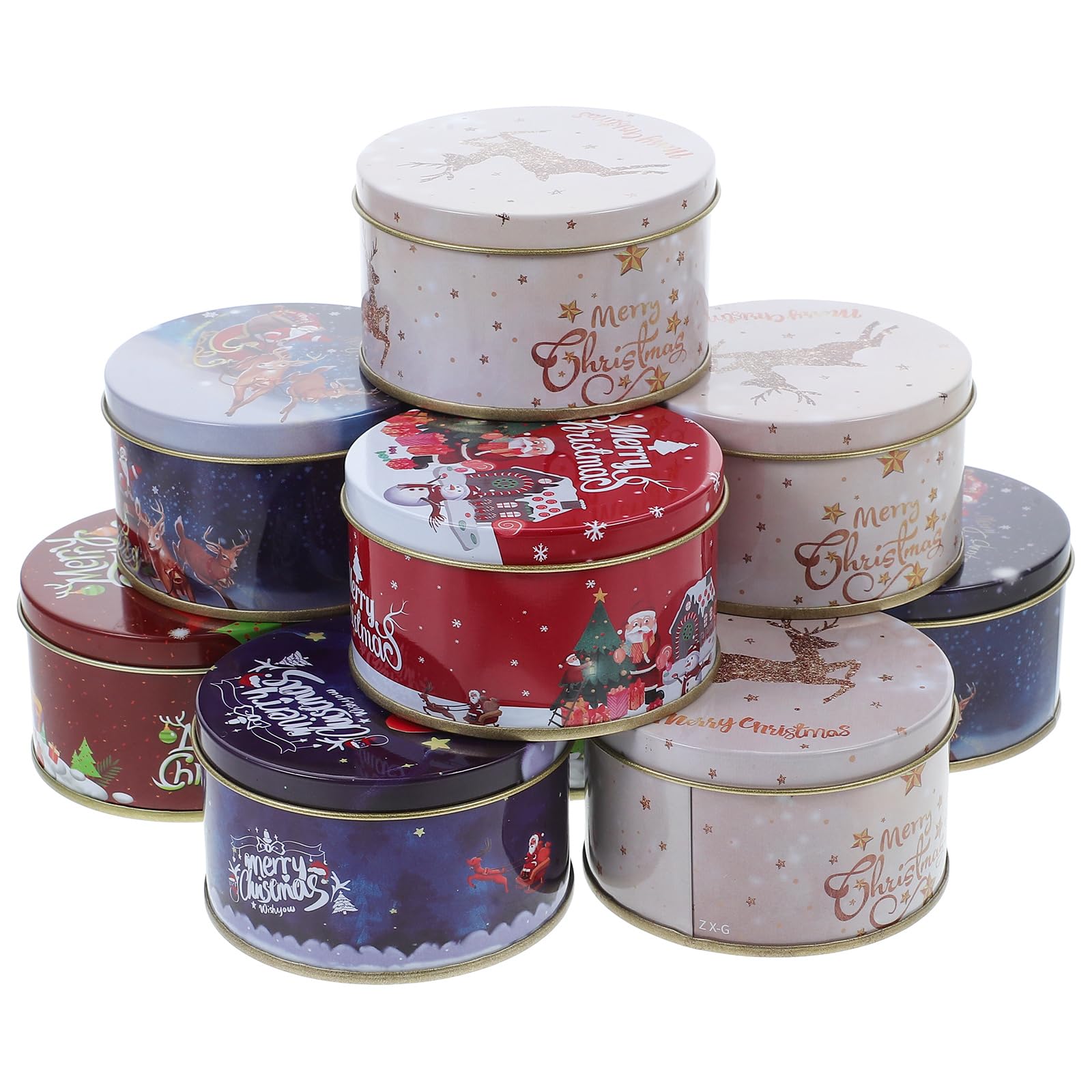 DOITOOL 12 Pcs Christmas Cookie Tin with Lids,Round Metal Cookie Box Christmas Candy Jars,Festive Cookie Containers Xmas Tin Box,Christmas Tinplate with Lids for Storing Candies Biscuits Treat